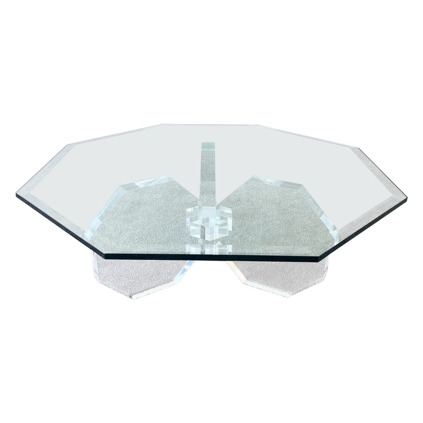 Hexagon Glass-Top and Lucite Base Center Table at 1stDibs