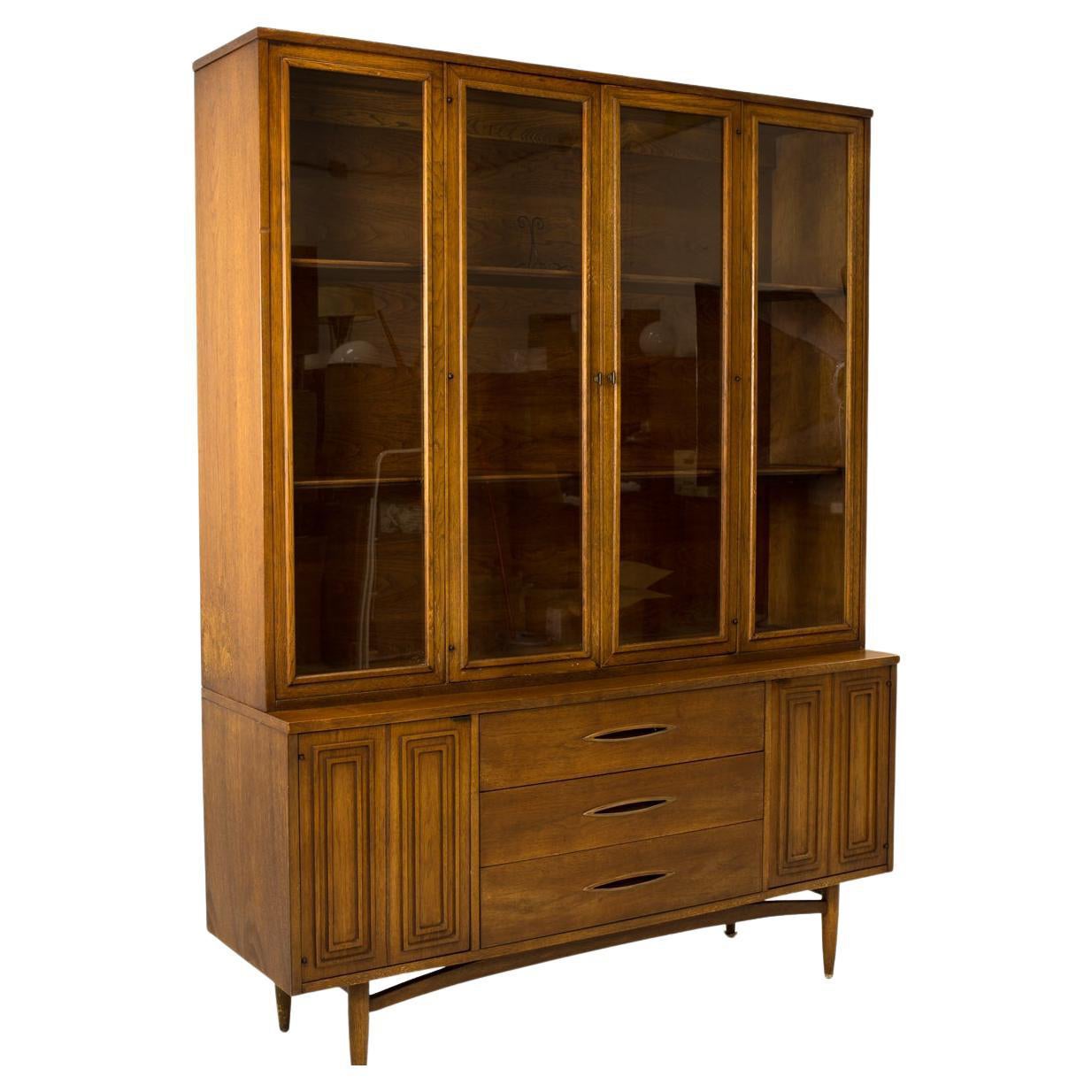 Broyhill Sculptra Mid-Century Modern Walnut Bookcase Cupboard China ...