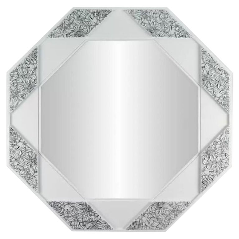 Eight Sided Wall Mirror with Black Decoration and White Porcelain For ...