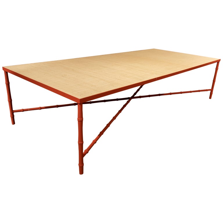 Rectangular Coffee Table with Iron Base Imitating Bamboo and Raffia Top ...