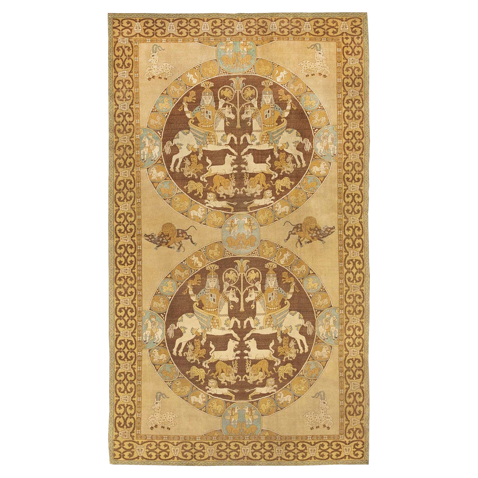 Highly Artistic Antique Safavid Pictorial Turkish Tuduc Rug 6'4" x 11 ...