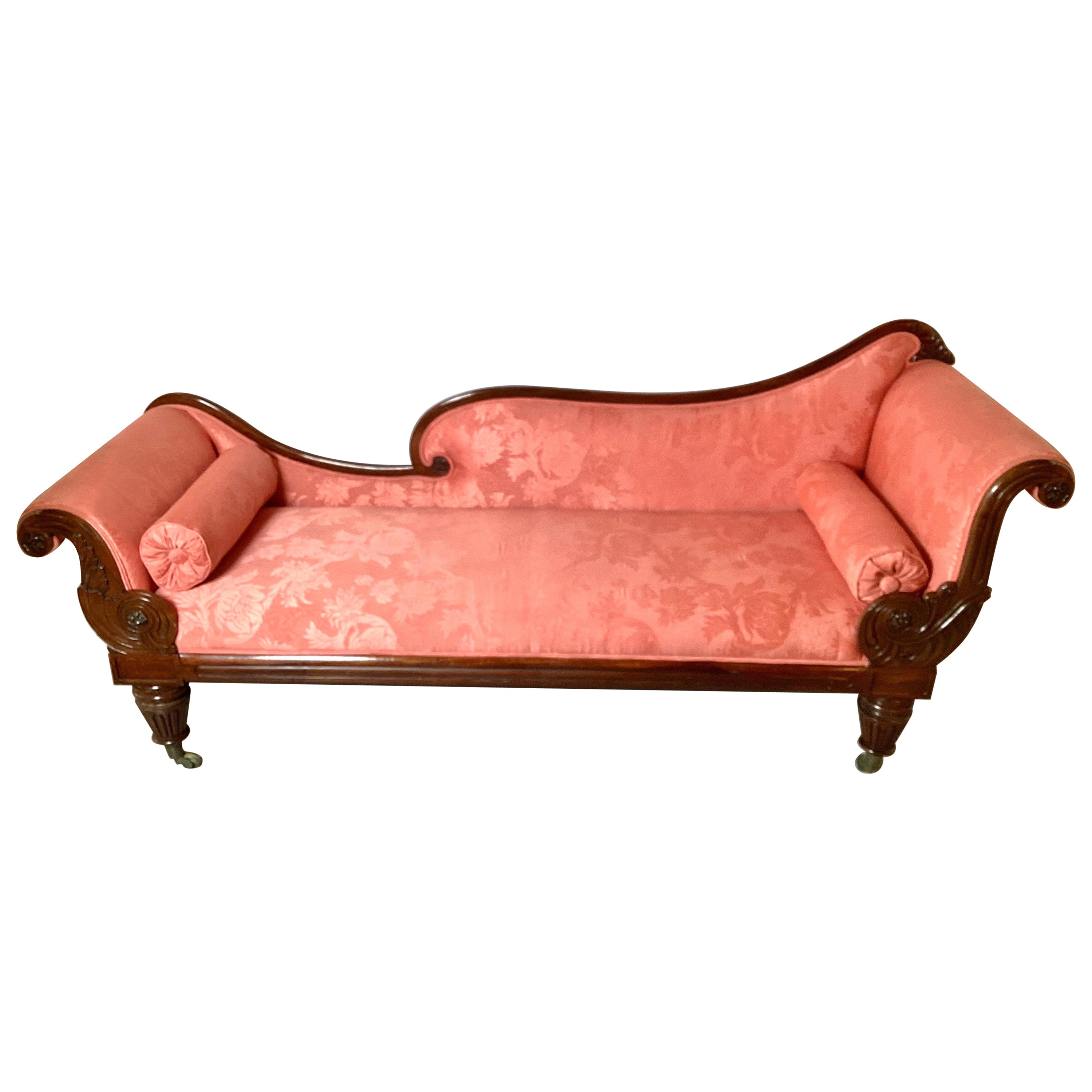 Élégant récamier en acajou de style Régence anglaise en damas rose En ...