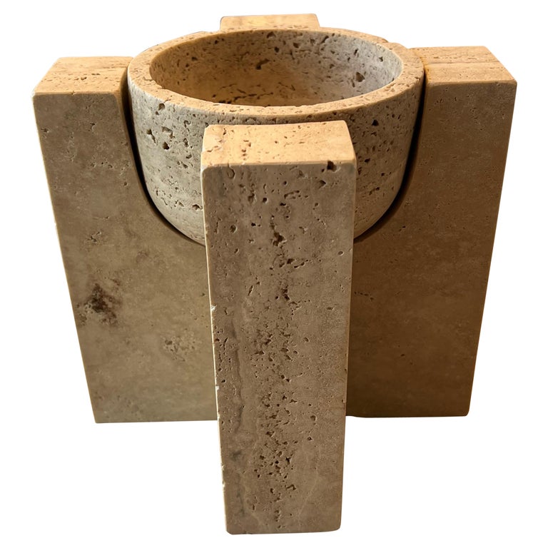 Small Roman Travertine Bowl on Stand by Le Lampade at 1stDibs