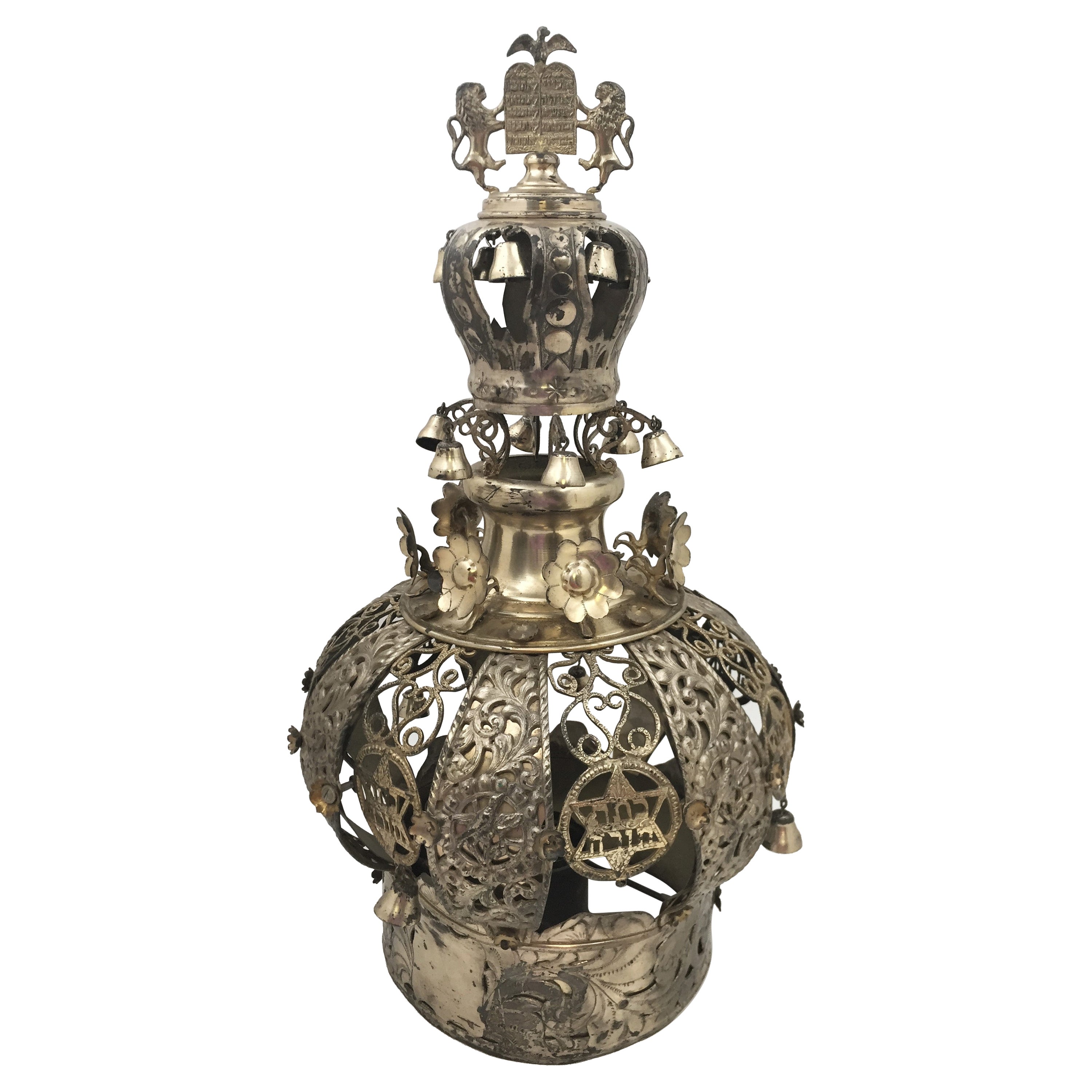 Judaica - Antique Sterling Silver Pair of Rimonim by Maurice Salkind in ...