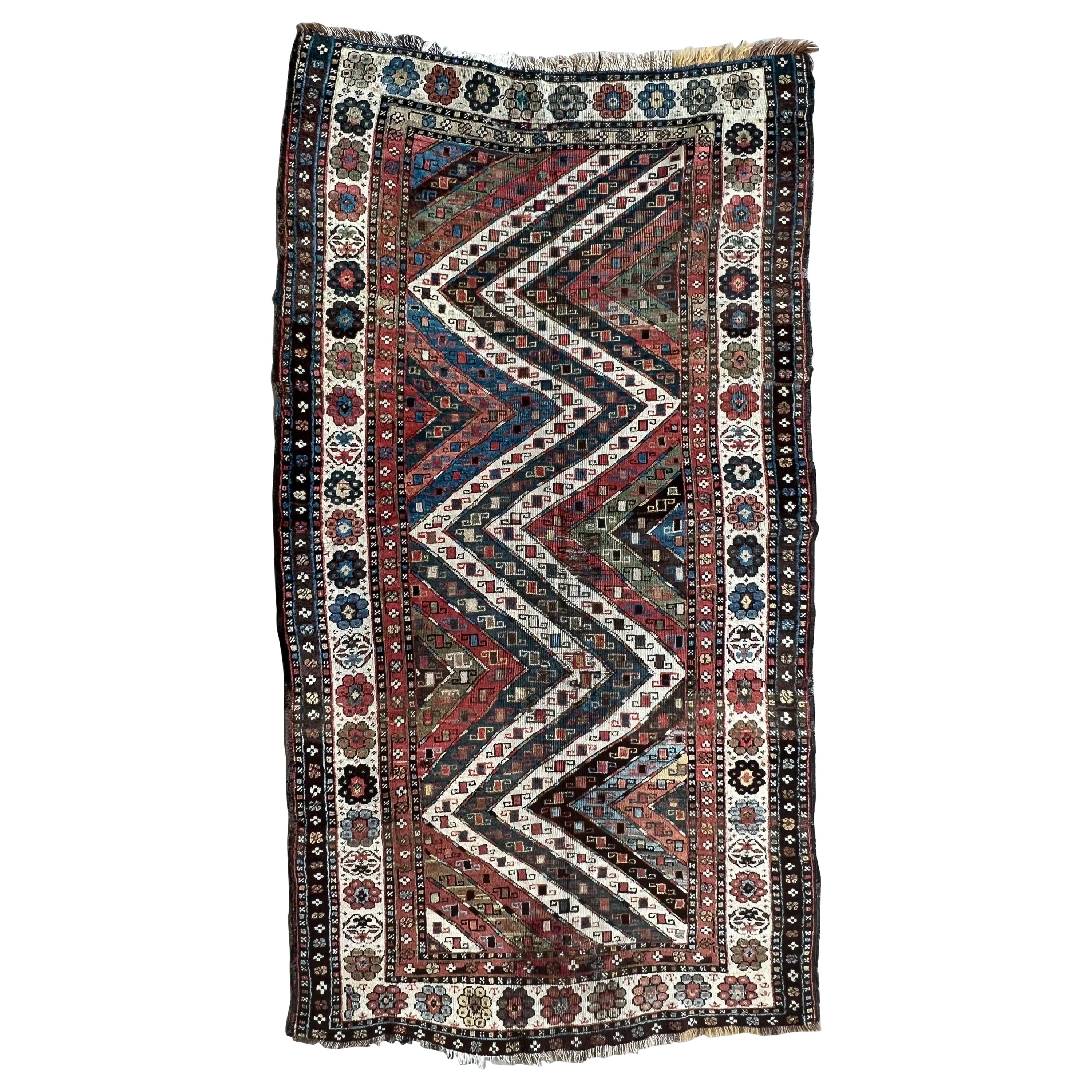 Remarkable Antique Caucasian Kazak Rug with Tribal Geometric Tri ...
