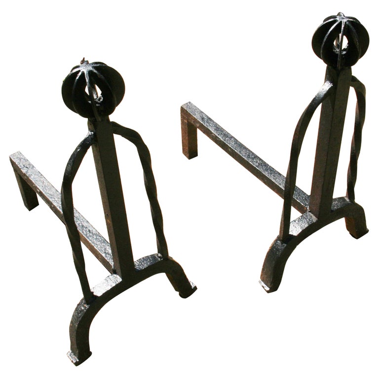 Pair American Modern Andirons / Firedogs at 1stDibs