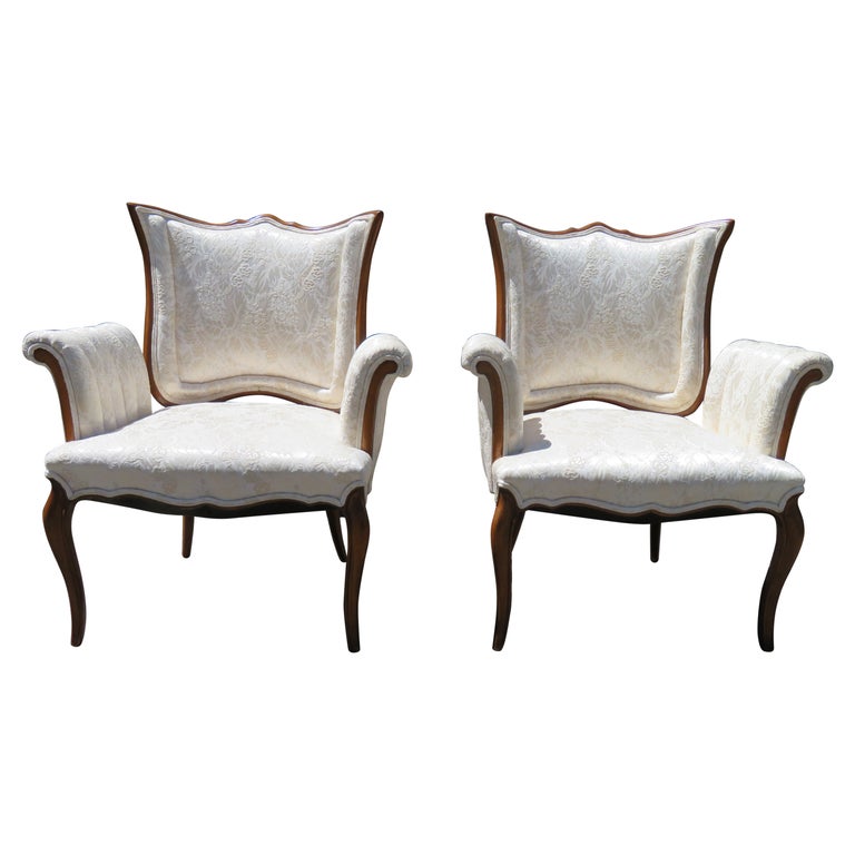 Lovely Pair Hollywood Regency Scroll Arm Chairs Attr. Grosfeld House at ...
