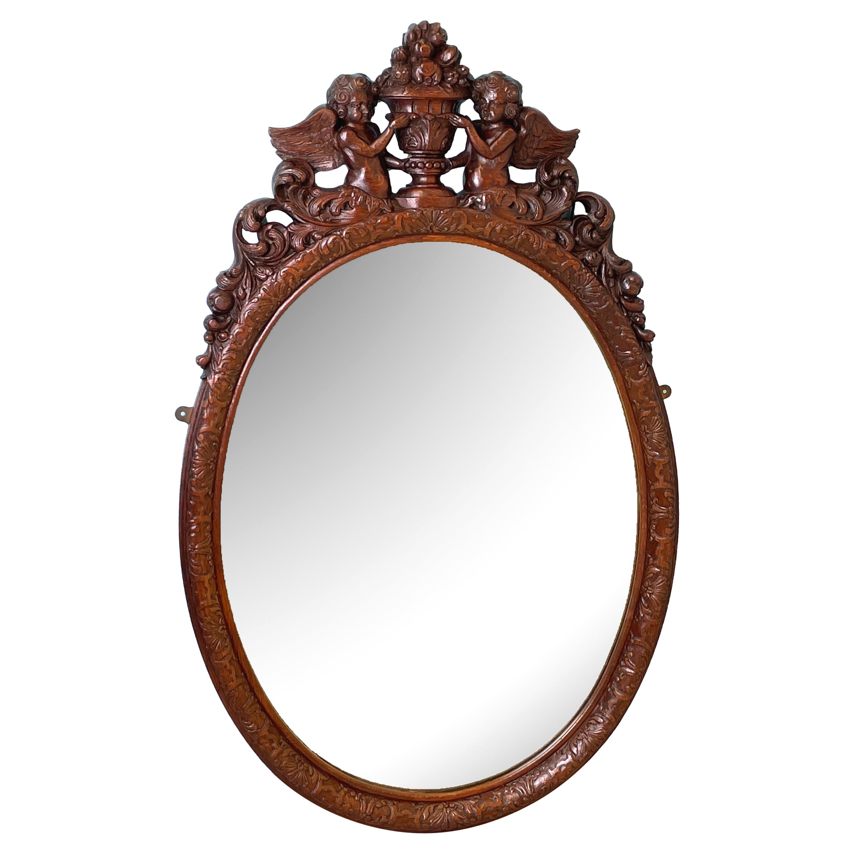 Carolean Style Oval Oak Wall Mirror For Sale at 1stDibs