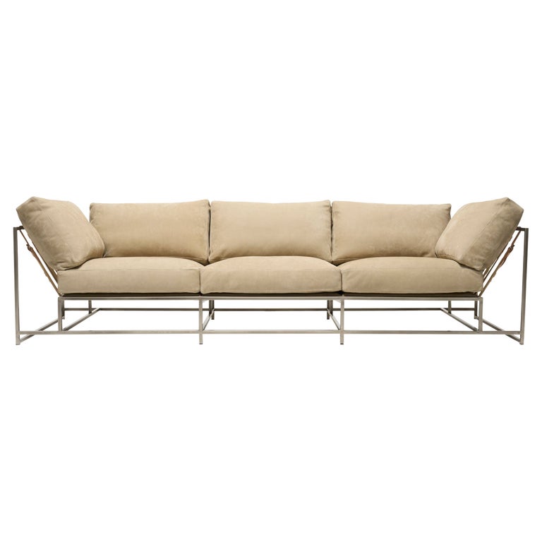 Natural Nubuck Leather and Antique Nickel Sofa For Sale at 1stDibs