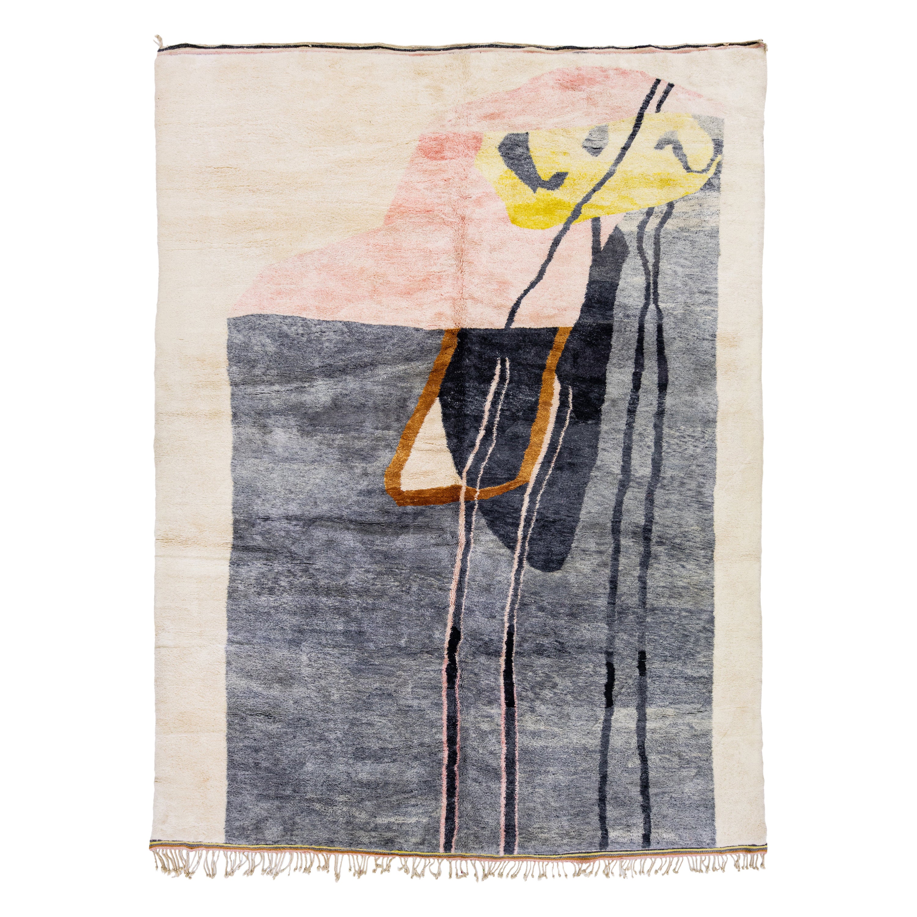 Modern Moroccan Handmade Charcoal Wool Rug with Tribal Design For Sale ...