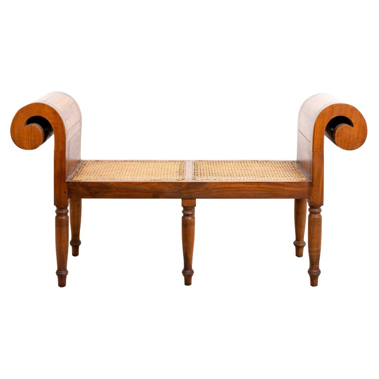 Empire Style Scrolled Arm Bench with Caned Seat at 1stDibs | scroll arm ...