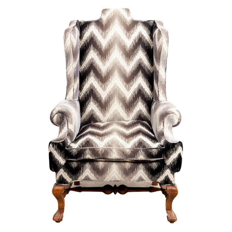 Custom Upholstered Wing Back Armchair For Sale at 1stDibs