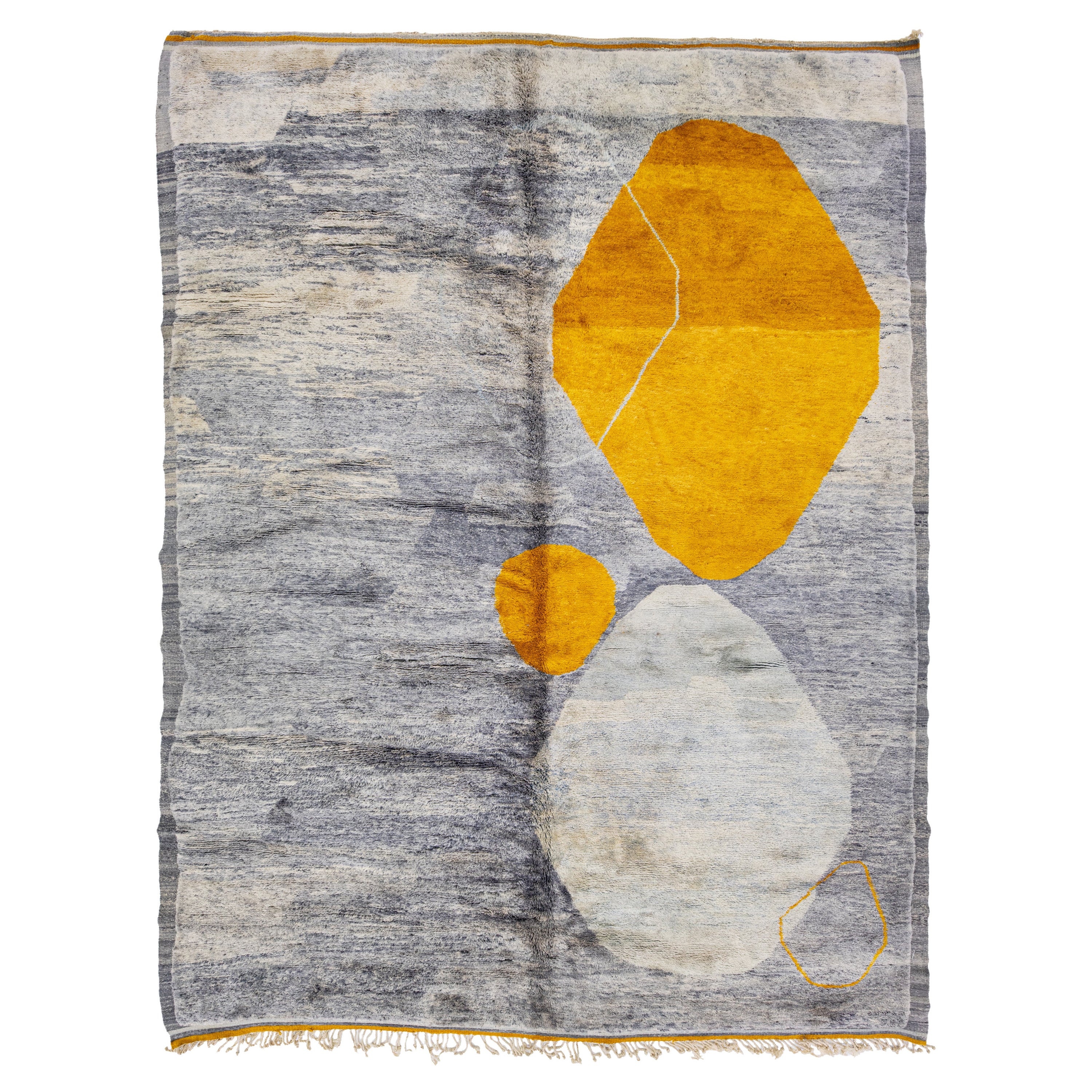 Modern Moroccan Handmade Charcoal Wool Rug with Abstract Design For ...