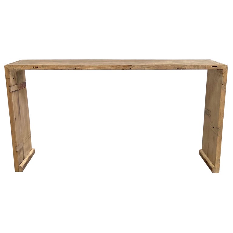 Reclaimed Elm Wood Waterfall Style Console Table For Sale at 1stDibs