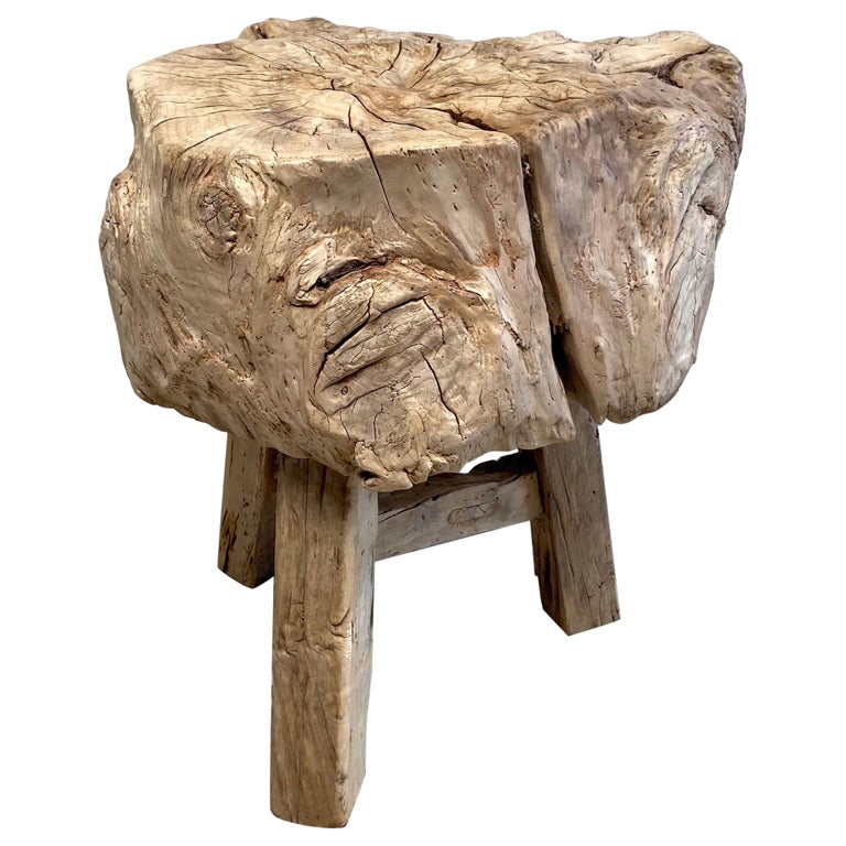 Rustic Elm Wood Stump Side Table For Sale at 1stDibs