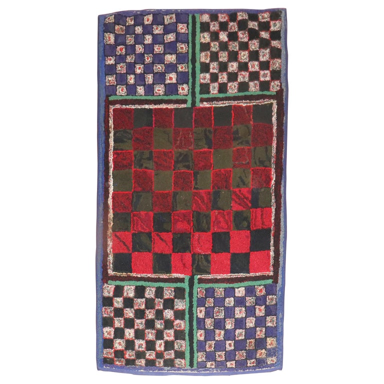 American Hooked Checkerboard Chess Rug For Sale at 1stDibs