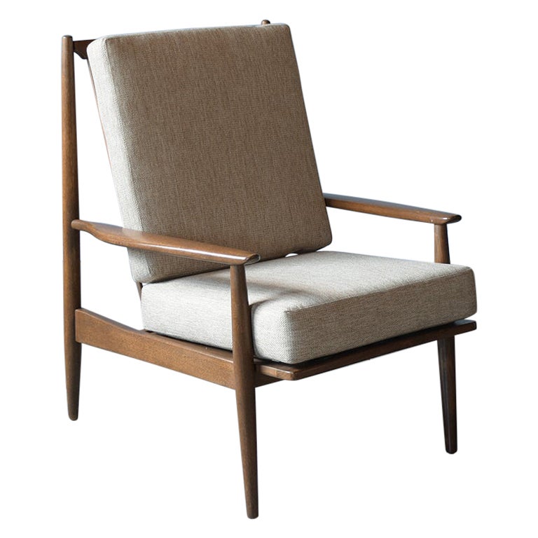 Vintage Mid-Century Modern Upholstered Walnut Lounge Chair For Sale at ...