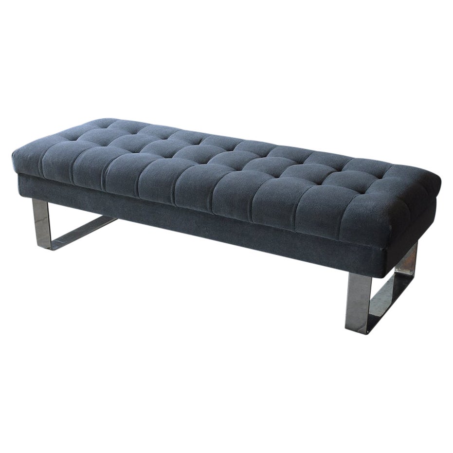 Mid-Century Modern Mohair Tufted Bench at 1stDibs