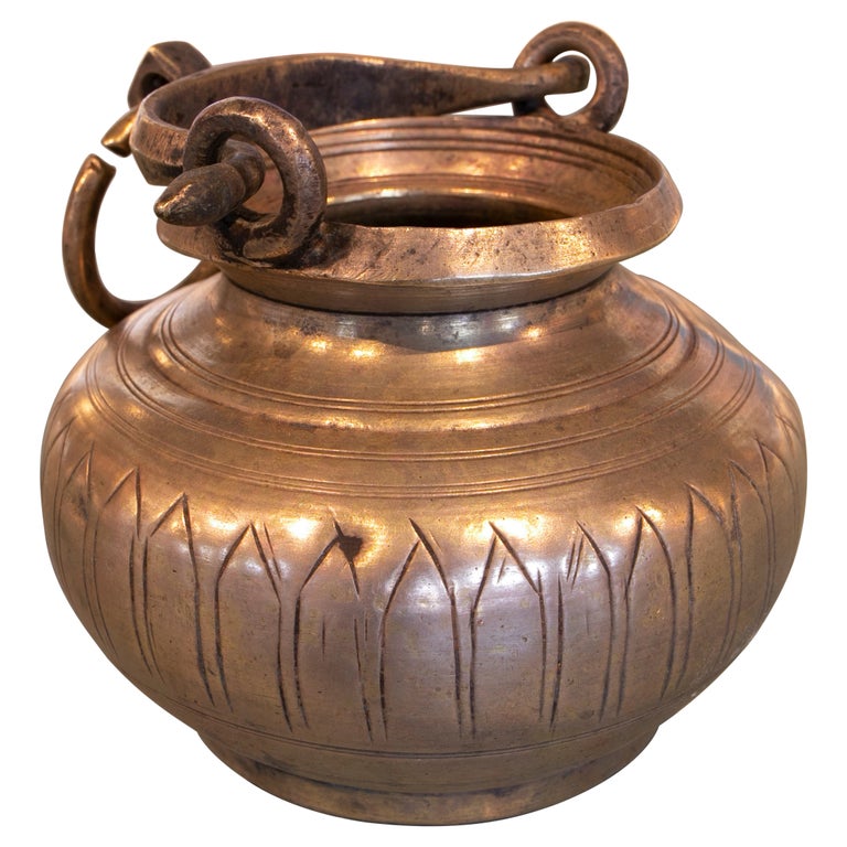 1930's Bronze Container with Iron Indu handle For Sale at 1stDibs