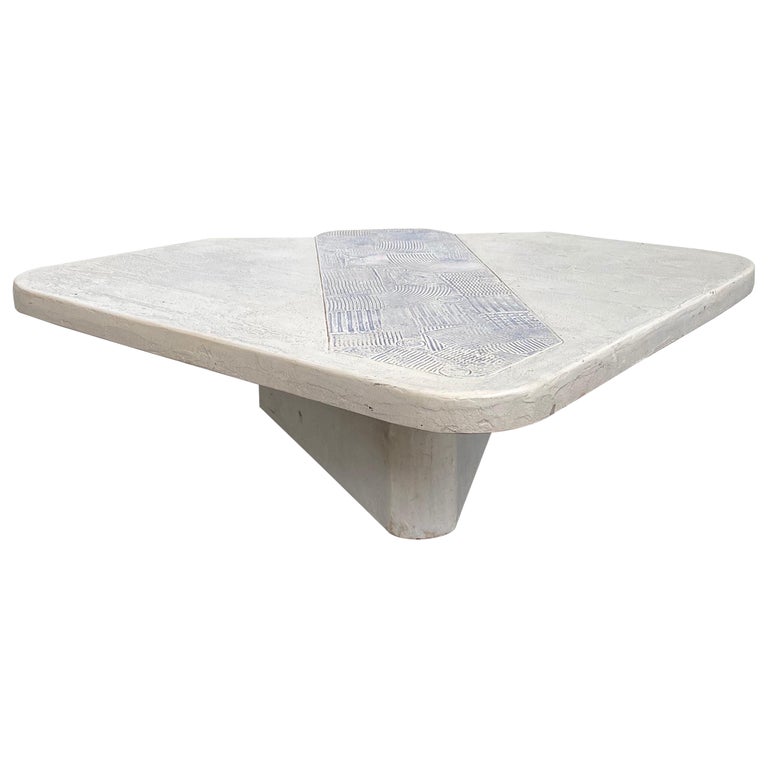 Stone Composite Coffee Table with Tribal Markings For Sale at 1stDibs
