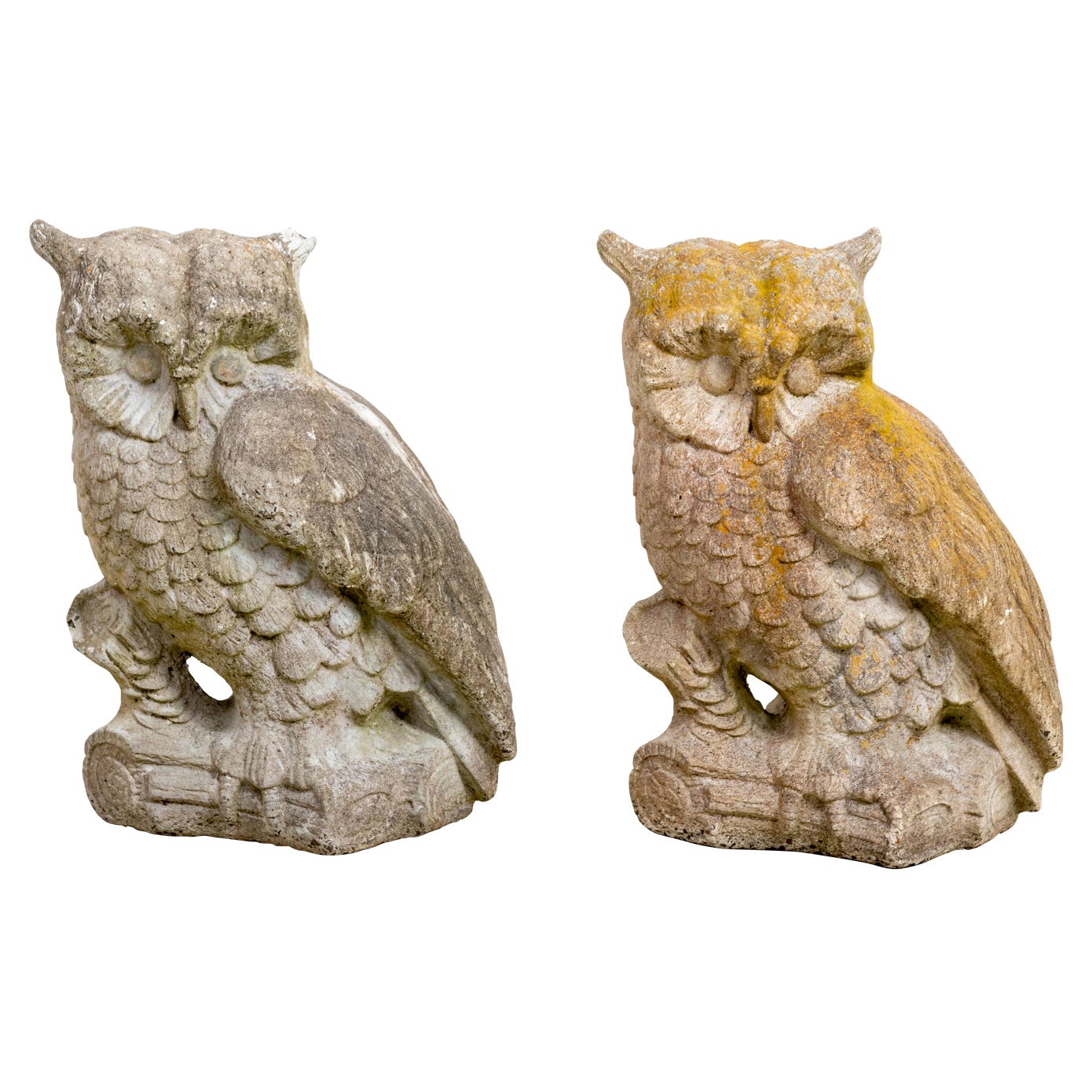 Pair of 20th Century Cast Stone Owls For Sale at 1stDibs