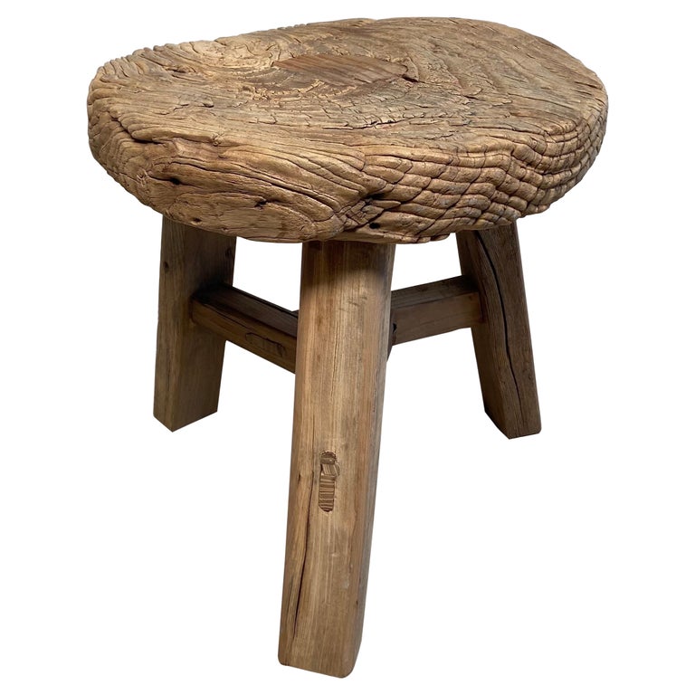 Vintage Elm Wood Side Table or Round Stool at 1stDibs