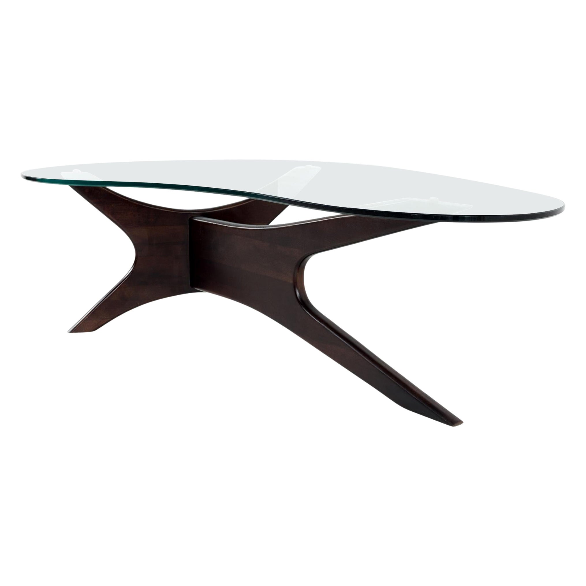 Mid-Century Modern Kidney Shaped Walnut and Glass Coffee Cocktail Table ...