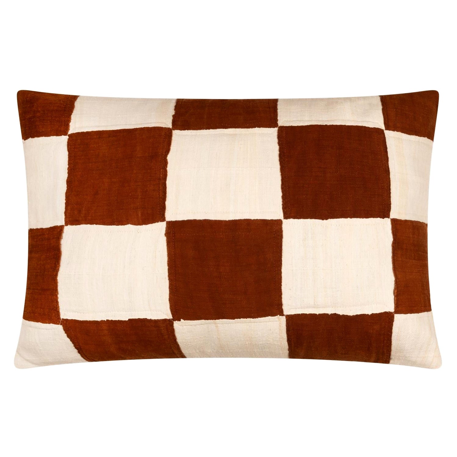 Contemporary Brown and White Checkered Cushion Cover, Handwoven in Mali ...