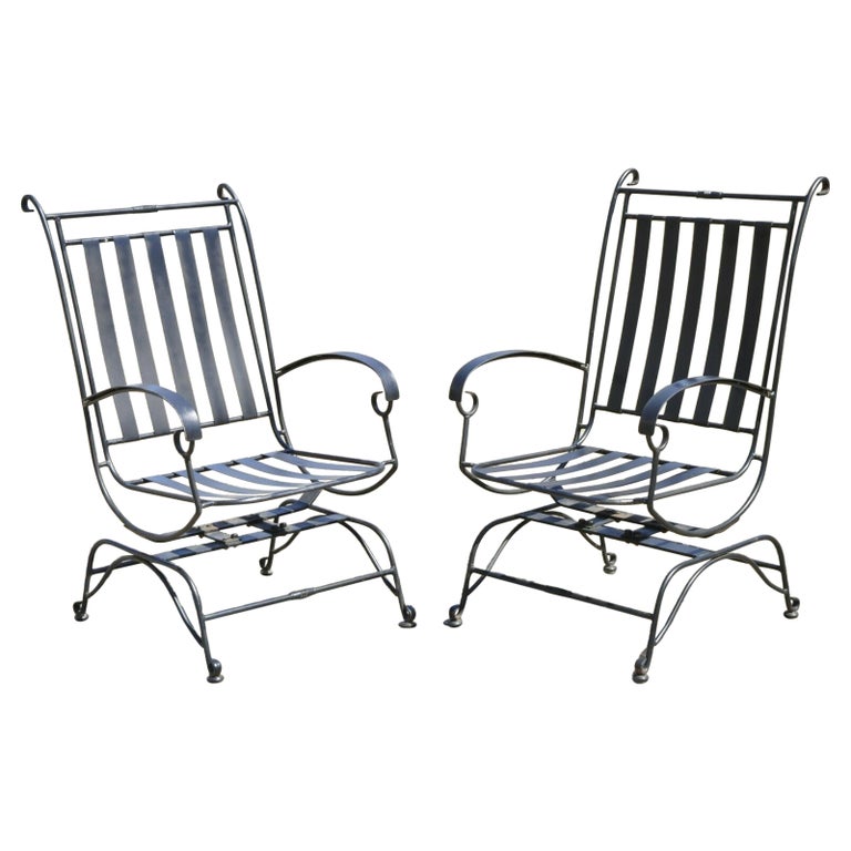 Hollywood Regency Style Black Wrought Iron Spring Patio Garden Chairs ...
