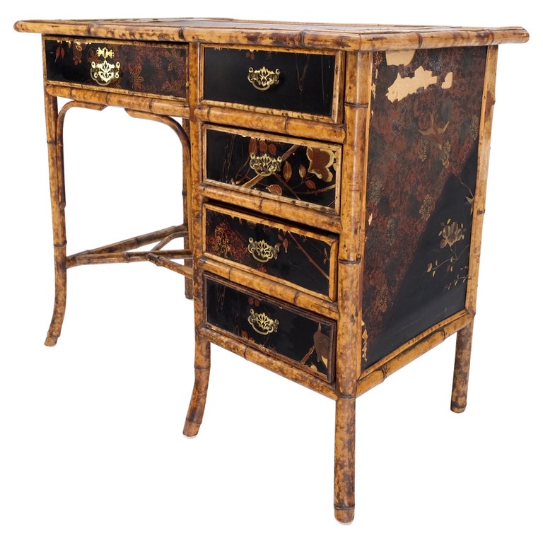 Antique Asian Oriental Chinese Burned Bamboo Hand Painted Decorated ...