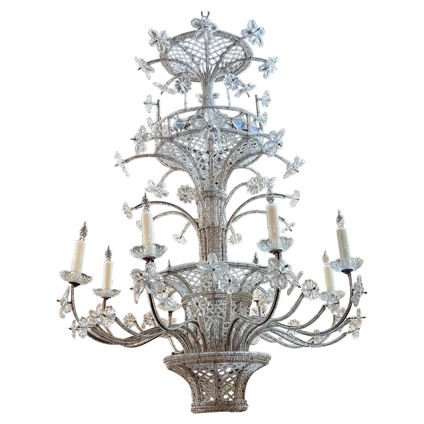 Antique Reproduction Italian Chandelier with Beaded Arms and Rock Style ...