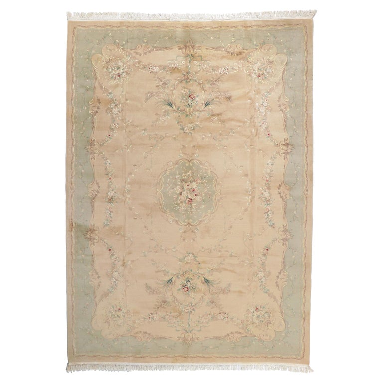 Vintage Wool and Silk Chinese Tabriz Rug with European Cottage Style ...