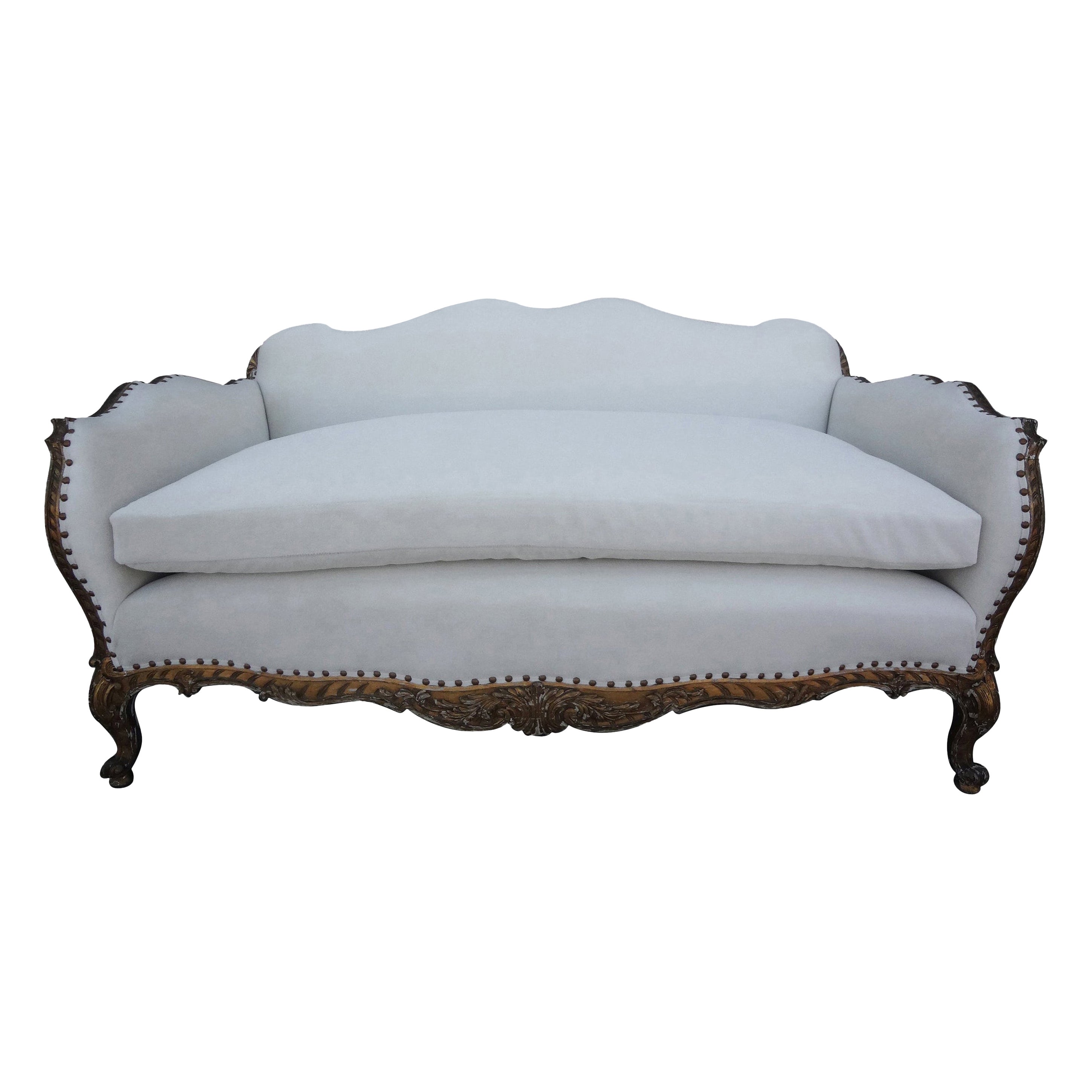 19th Century Louis XV French Giltwood Rococo Sofa in Belgian Linen at 1stDibs | french rococo sofa