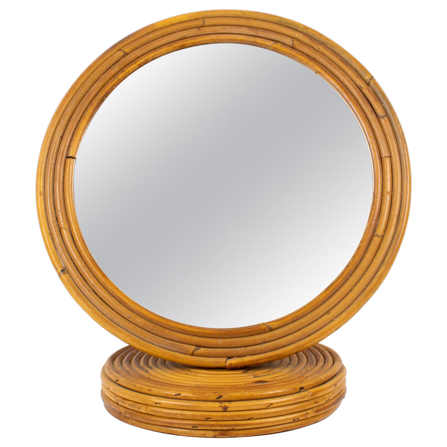 Adjustable Table Mirror Bamboo Rattan, Italy, 1950s at 1stDibs