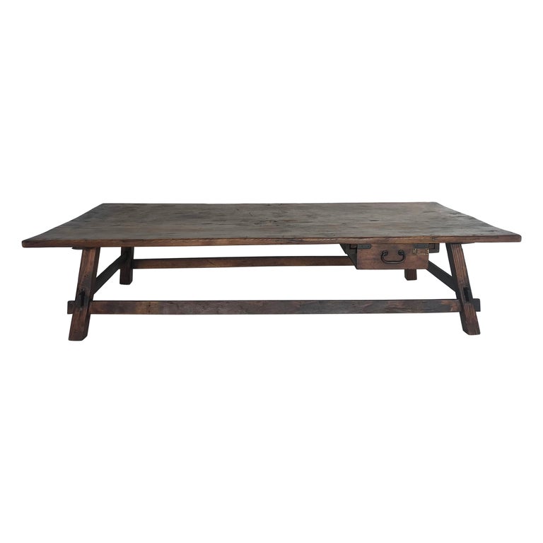 Rustic One Wide Board Coffee Table with Drawer at 1stDibs
