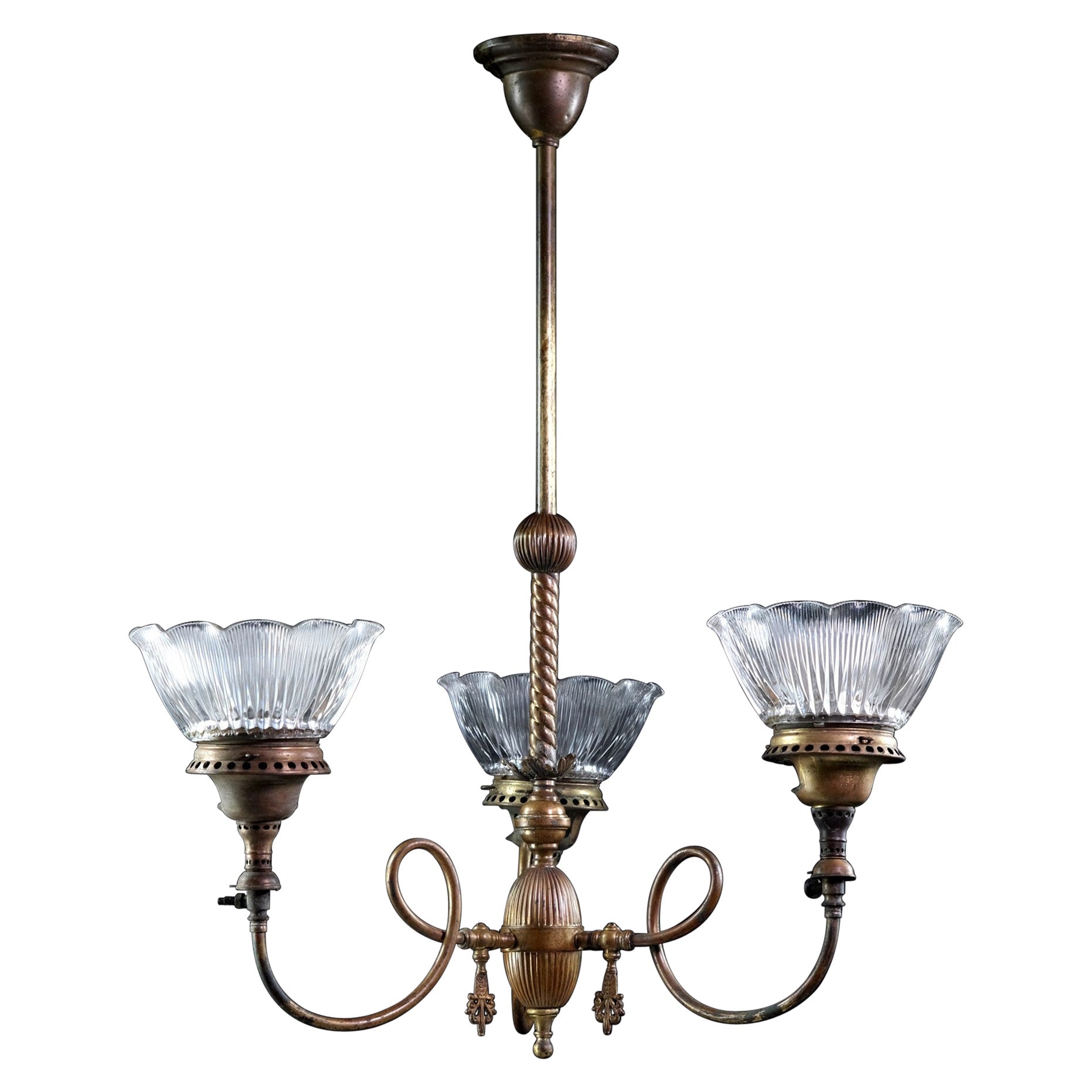 Four Arm Victorian Gas Chandelier, Aesthetic Style at 1stDibs