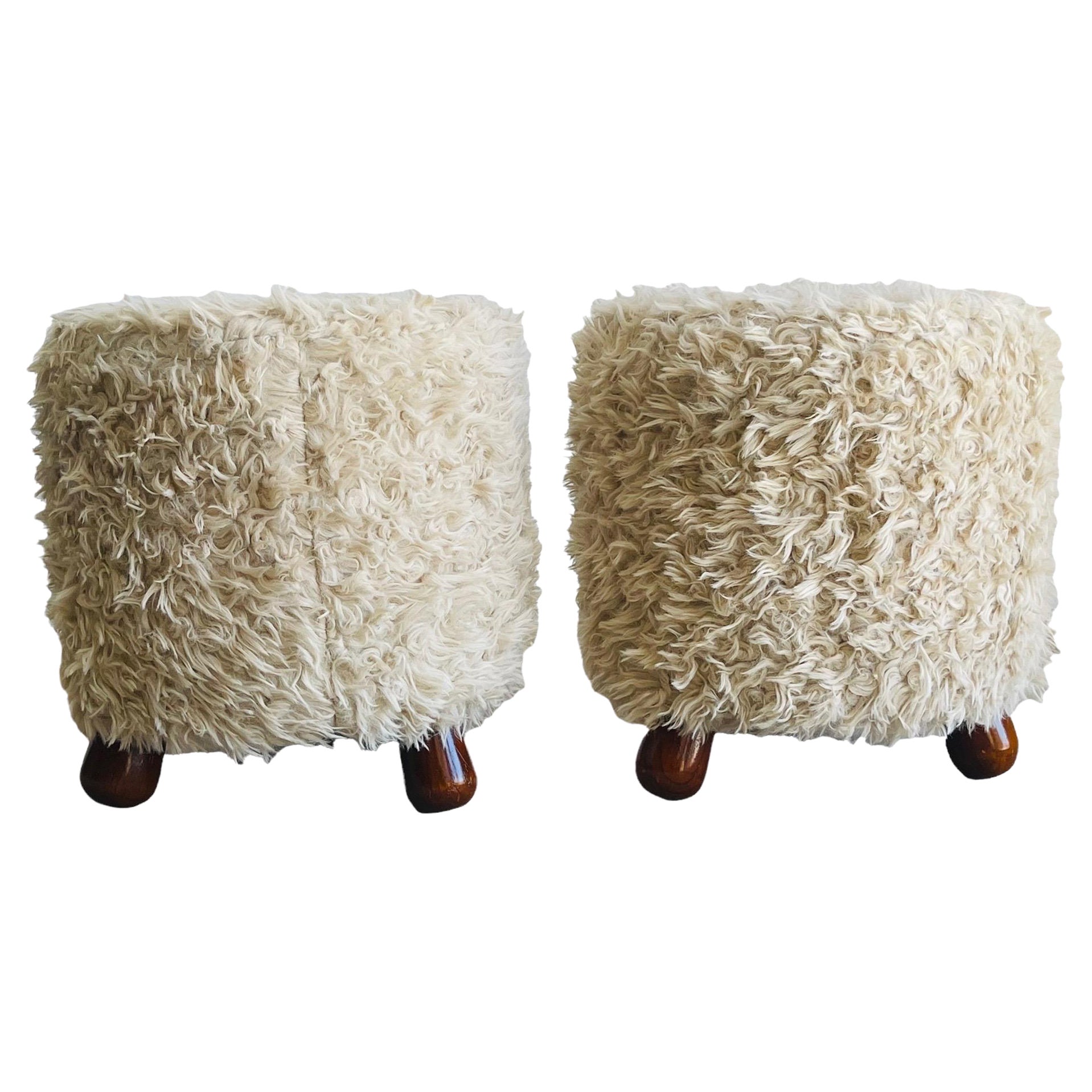 Pair of Fuzzy Stools For Sale at 1stDibs