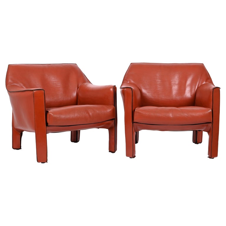 Mario Bellini for Cassina Pair of Cab 415 Leather Club Chairs Signed ...