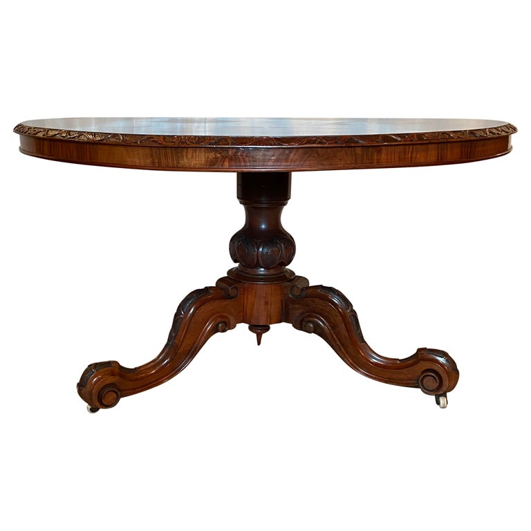 Antique English Burled Walnut Round Center Table, Circa 1880 at 1stDibs