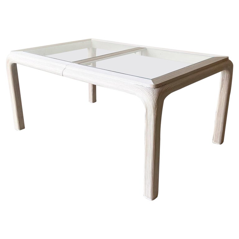Boho Postmodern Pencil Reed Glass Top Dining Table For Sale at 1stDibs