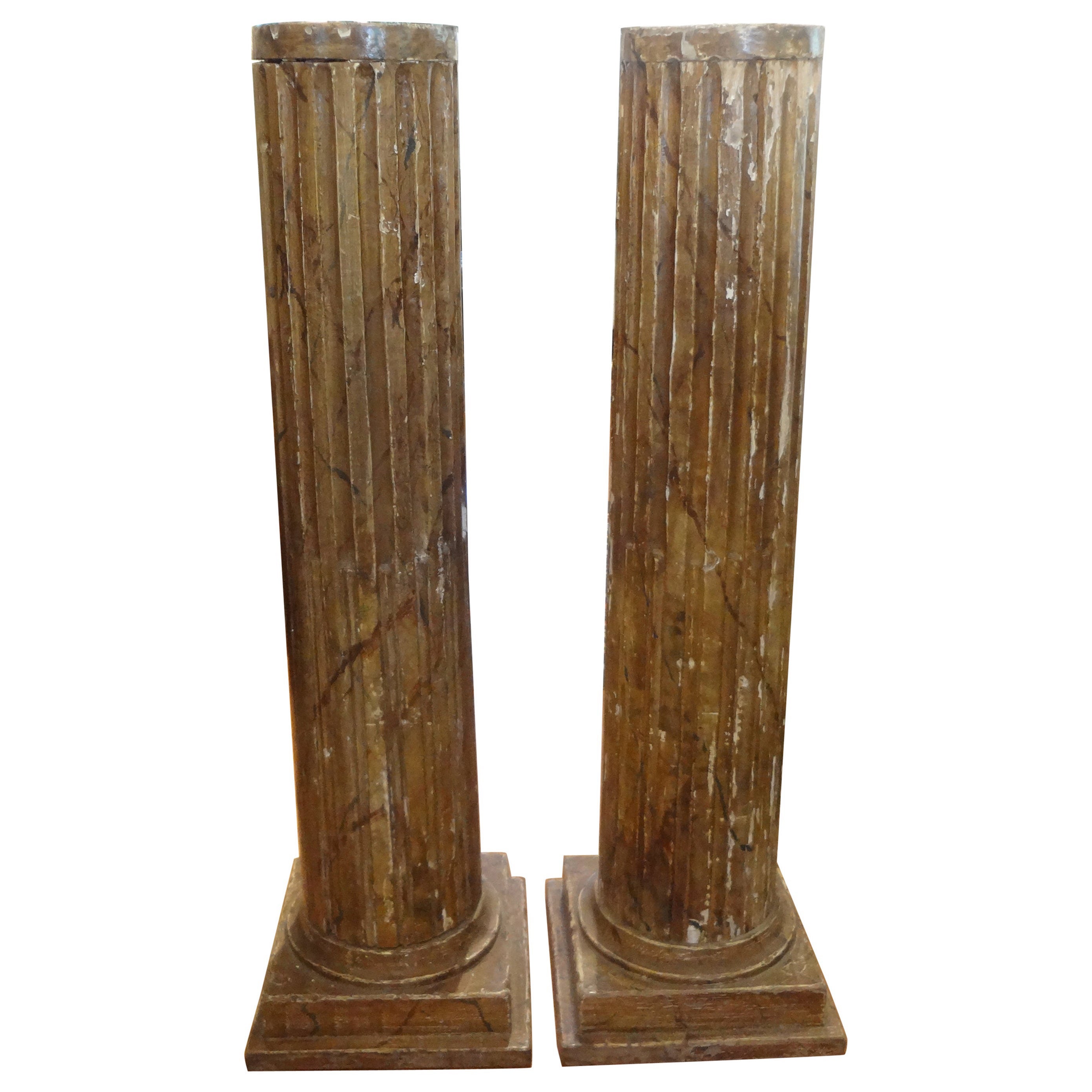 Pair of 18th Century French Carved Polychrome Columns with Vines ...