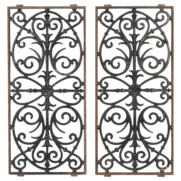 19th Century French Cast Iron Grilles, a Pair For Sale at 1stDibs