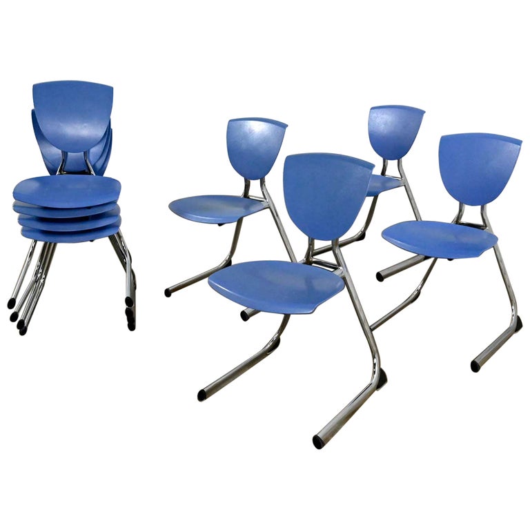8 KI Seating Modern Light Blue Plastic and Chrome Reverse Cantilever ...