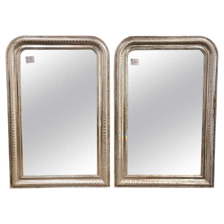 Pair of French Silver Leaf Louis Philippe Mirrors with X Pattern For ...