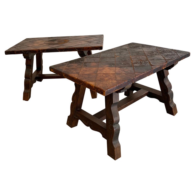 Distressed Leather Top Side Table For Sale at 1stDibs