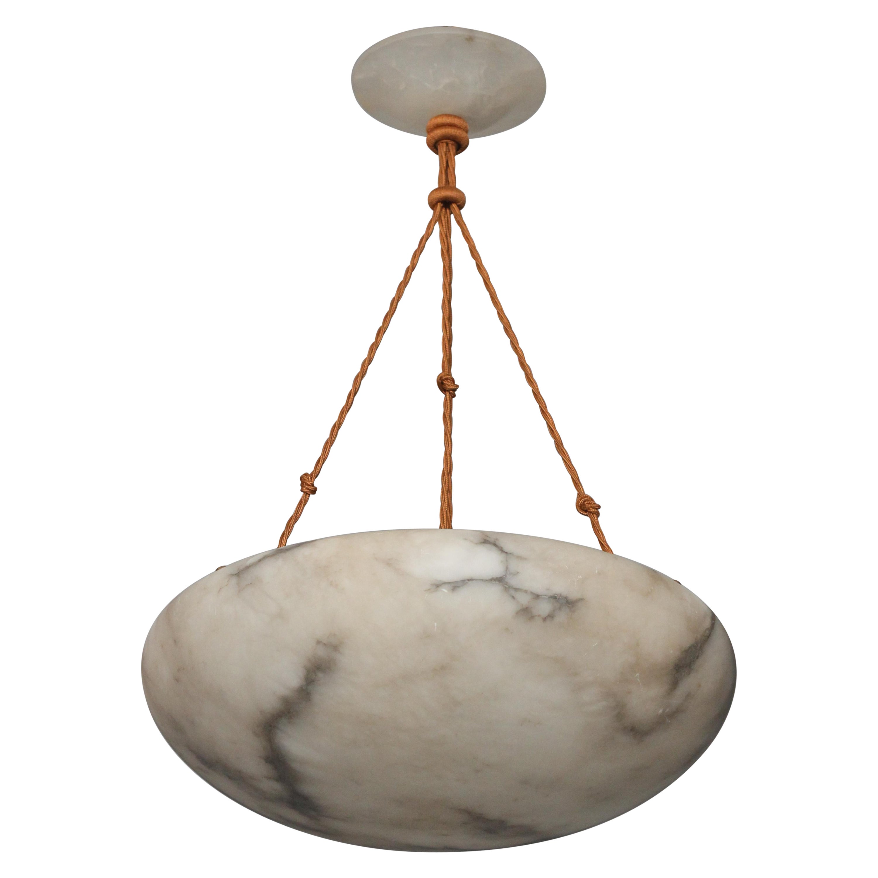 Large White and Black Alabaster Pendant Light Fixture, Italy, 1920s at ...