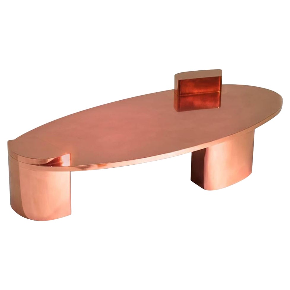 Black Oxidized Copper Base Oval Low Coffee Table with Blue Pigment ...