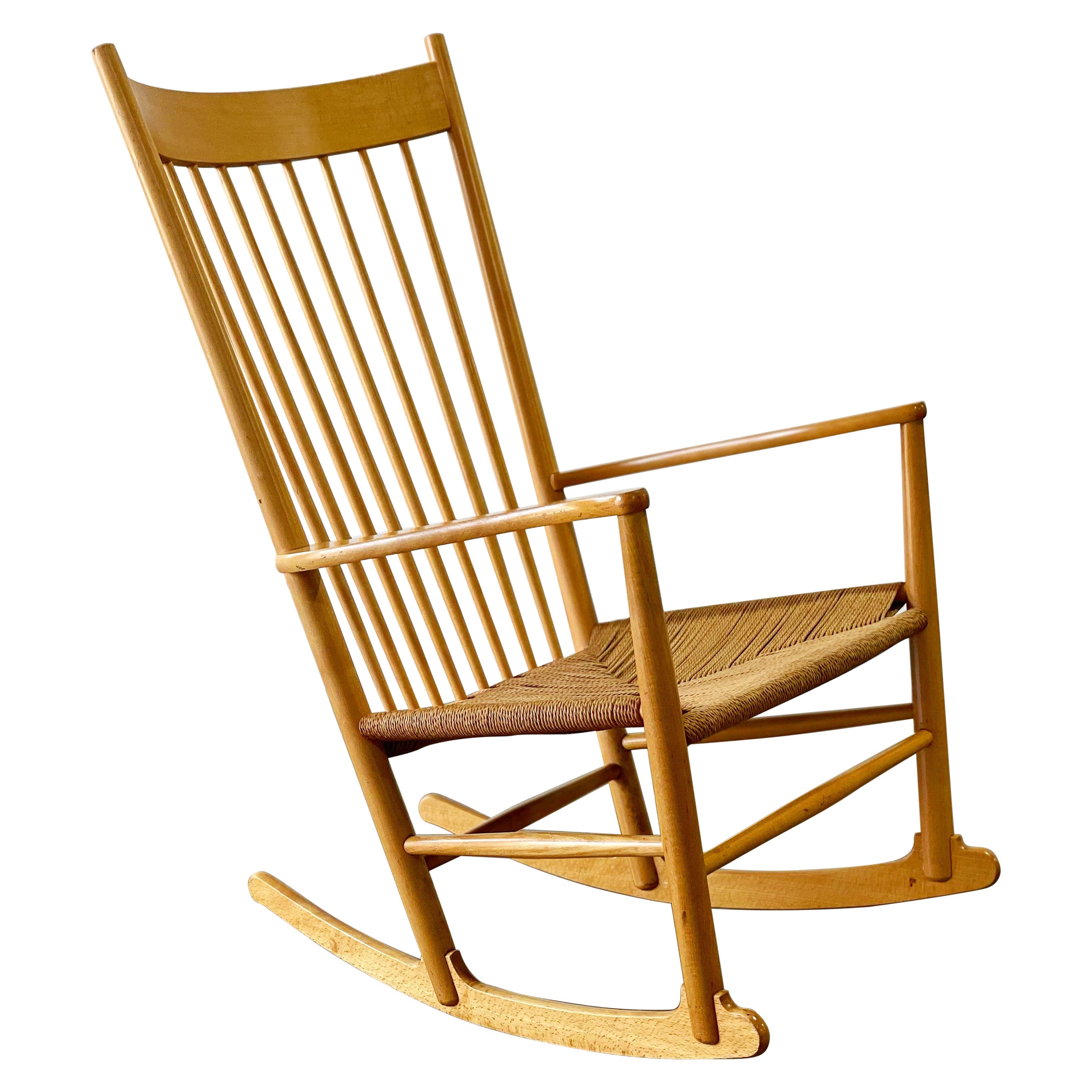 Hans Wegner Rocking Chair, Model J16 in Beech and Danish Cord, Mid ...