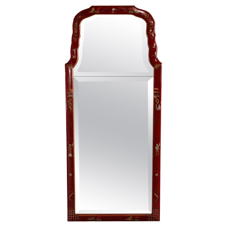 Chinoiserie Enamel Decorated Vermillion Red Wall Mirror 20th C For Sale ...