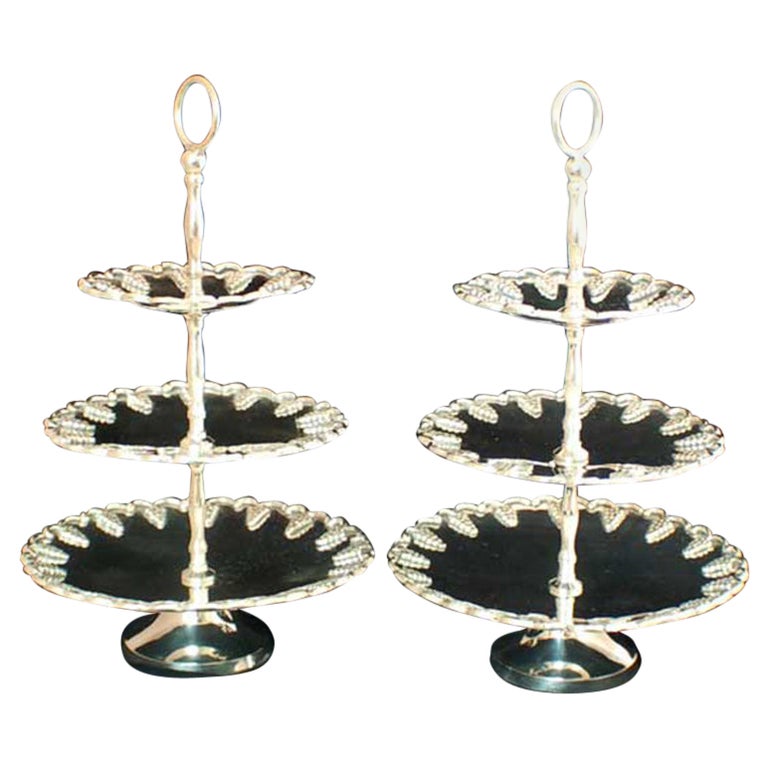Vintage Pair Silver Plated Tiered Cake / Biscuit Stands 20th C For Sale ...